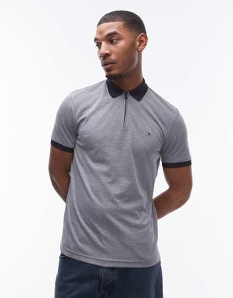 Tommy Hilfiger Performance Oxford - Mehrfarbiges Poloshirt mit Rei&szlig;verschluss-Blau