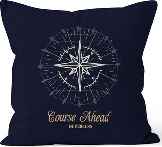 Autiga maritimer Kissenbezug Kompass Windrose Navigator Segeln Kissen-H&uuml;lle 40x40 Baumwolle Navy 40cm x 40cm