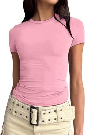 Generic T-shirts pour femme, haut d&eacute;t&eacute; &agrave; manches courtes, coupe ample, d&eacute;contract&eacute;, t-shirt d&eacute;t&eacute;, haut pour femme, adolescente, haut, Rose, S