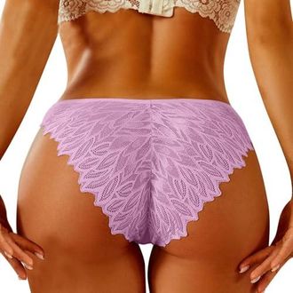 Generic Culotte Grande Taille Femme, Dentelle No Show Bikini Doux Respirer sans Couture Dames Sexy Hipster sous-vêtements pour Less (Purple, M)
