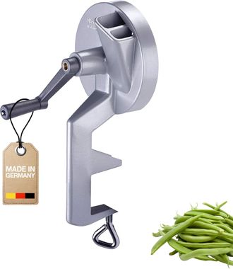 Westmark Bohnen-Schneider mit 2 Schneidöffnungen und Schraubzwinge zur Tischmontage, Rostfreie Edelstahl-Messer/Aluminium-Gehäuse, Silber, 11822260, 123 x 140 
