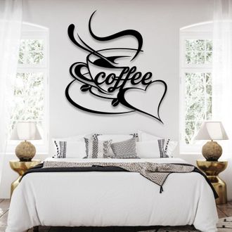 Generic Schwarze Kaffeetasse als Wanddeko aus Metall, Wanddekoration aus Schmiedeeisen f&uuml;r Wohnzimmer und Schlafzimmer, Moderne Kaffeetassen-Kunstskulptur f&uuml;r