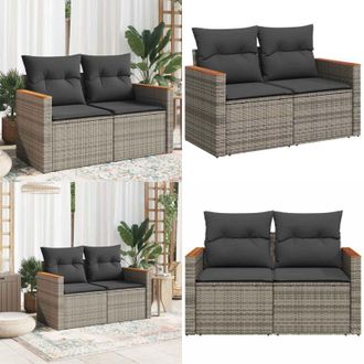 vidaXL Gartensofa 2-Sitzer mit Kissen Grau Poly Rattan - Gartensofa - Outdoor M&ouml;bel - Balkonm&ouml;bel - Lounge Set - Rattan Gartenm&ouml;bel - Home & Living