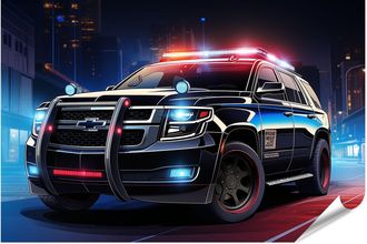 Islandburner XXL Bild Poster Polizeiauto in der Stadt bei Nacht Premium Bilder Fotodruck