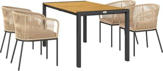 OUTSUNNY 5-teiliges Polyrattan Gartenm&ouml;bel-Set f&uuml;r 4 Personen, wetterfest Balkonm&ouml;bel mit Tisch 4 St&uuml;hle abnehmbar Sitzkissen, Outdoor Terrassenm&ouml;bel Lounge-Se