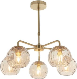 Endon Lighting Lampe à suspension en verre à bras multiples, plaque en laiton satiné, verre lustré champagne