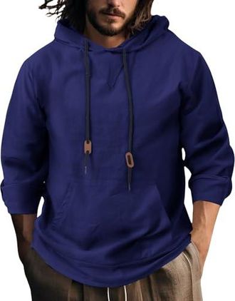 Generic Sweat &agrave; capuche uni 2026 pour homme en lin pour homme, pull l&eacute;ger &agrave; manches longues, sweat &agrave; capuche ample avec v&ecirc;tements tendance dautomne pour entra