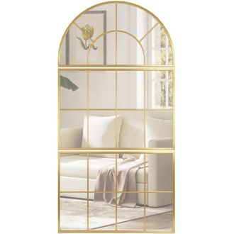 HOMCOM Miroir mural arqu&eacute; - HOMCOM - en forme de fen&ecirc;tre - ensemble 3 pi&egrave;ces - cadre en m&eacute;tal - pour salon, couloir - 76 x 150 cm - dor&eacute;