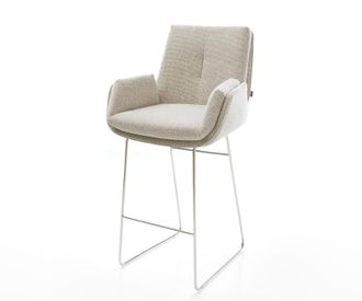 DELIFE Barstuhl Clea-Flex Webstoff Soft Beige Kufengestell Edelstahl Silberfarben, Barst&uuml;hle