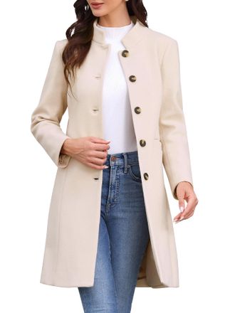 Allegra K Damen Mantel Stehkragen Einreihig Mittellang Pendler Wintermantel Aprikose XL