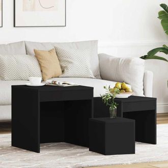 vidaXL Vidaxl - Tables gigognes 3 pcs Noir Agglom&eacute;r&eacute;