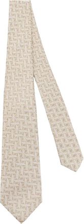 Kiton Homme, Accessoires, Beige, Taille: ONE Size Geometri Pattern Silk Tie
