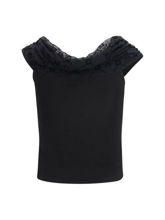 Marine Serre Womens Off Shoulder Draped Top Black Viscose; Elastane