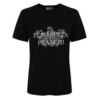 Elisabetta Franchi Baumwoll-T-Shirt mit Logo-Print - - Tops - Damen - Schwarzk - S