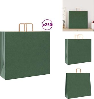 vidaXL Papiertragetaschen 250 Stk. mit Henkeln Gr&uuml;n 54x15x49 cm - Papiertragetasche - Papiertragetaschen - Papiert&uuml;te - Kraftpapiert&uuml;te