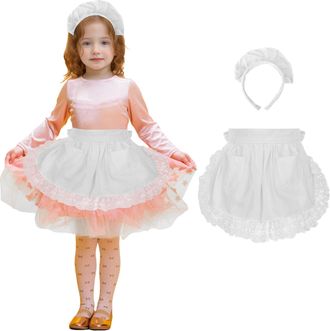 Aspire Home Accents Wei&szlig; Halbsch&uuml;rze mit Spitze Damen Sch&uuml;rze Vintage Kellnersch&uuml;rze Taillensch&uuml;rze und Stirnband Set