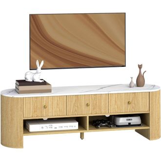 HOMCOM Meuble TV - HOMCOM - 140 cm - pour t&eacute;l&eacute;viseur 32-65 pouces - effet marbre - avec 3 tiroirs fa&ccedil;ades &agrave; cannelures - 2 &eacute;tag&egrave;res - noir