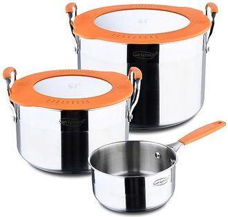 San Ignacio Compact - Komplettes Edelstahl-Kochgeschirrset - 5-teiliges Kochgeschirrset - 2 T&ouml;pfe 20 & 24cm mit Deckel - 1 Stielkasserolle - Alle Kochgeschirre - 