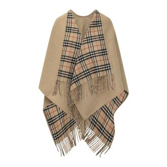 Burberry Femme, Vestes, Beige, Taille: ONE Size Cape en laine &agrave; carreaux r&eacute;versible