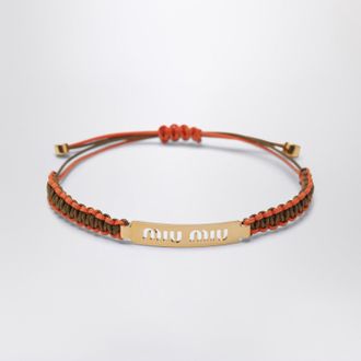 Miu Miu Armband olivgr&uuml;n/orange mit geflochtener Kordel