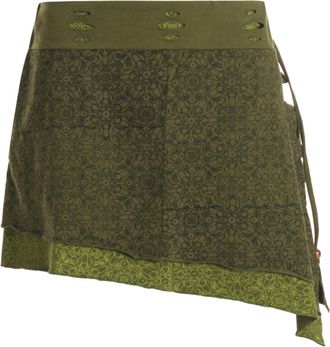 vishes Alternative Bekleidung - Damen Mini-Rock Baumwolle Blumen-Muster extra breiter Bund mit Kordel-Zug und Taschen Olive 38