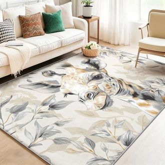 Generic Gris Tapis Salon Petit Tapis, 140 x 200 cm Paillasson Interieur Entree Antid&eacute;rapant, Nature Plantes Mignon Animaux Girafe Decoration Maison Grand Carp
