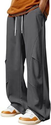 Generic Pantalon cargo pour homme avec cordon de serrage &agrave; la taille, jambes droites pliss&eacute;es et d&eacute;contract&eacute;es, avec poches, gris, XXL