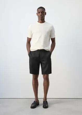 Mango Bermuda slim-fit 100 % lin noir - Homme - 38 - MANGO MAN