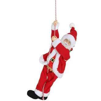 HOMCOM P&egrave;re No&euml;l 60 cm chantant et grimpant avec cadeau et corde, d&eacute;coration de No&euml;l classique avec fonction sonore, int&eacute;rieur, rouge