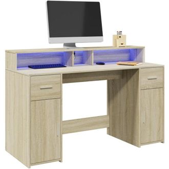 vidaXL Vidaxl - Bureau avec lumi&egrave;res led ch&ecirc;ne sonoma bois ding&eacute;nierie