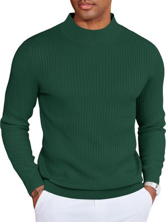 Coofandy Herren Pullover Stehkragen Winterpullover Gerippter Rollkragenpullover Warm Strickpulli Ribbed Mock Neck Sweater Gr&uuml;n XXL
