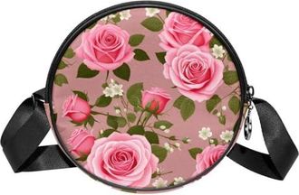 Generic Sac &agrave; bandouli&egrave;re rond pour femme, motif floral color&eacute;, petit sac &agrave; bandouli&egrave;re avec fermeture &eacute;clair, bretelles r&eacute;glables, sac &agrave; main rond d&eacute;contract