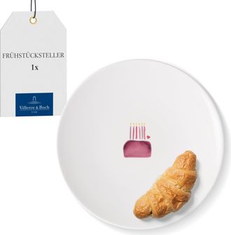 Villeroy & Boch With Love Frühstücks-/ Dessertteller Happy Birthday Weiß, Spülmaschinenfest, Mikrowellensicher, Teller Geburtstagstorte, Geschirr Keramik, Geschenk Ge