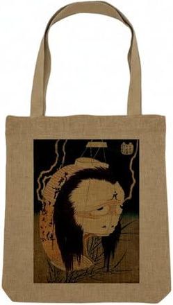 Fabulous Sac Shopping Tote Bag Aspect Lin - Hokusai Art Japonais Estampe Lanterne Fantome Beaux Arts - Sac de Courses Toile Epaisse 360g Beige Naturel Cabas Po
