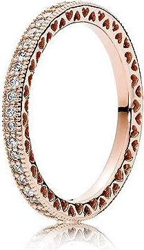 Pandora Pandora Signature Bague Scintillement et Coeurs en métal plaqué or rose 14 carats avec zircones cubiques transparentes, taille 52