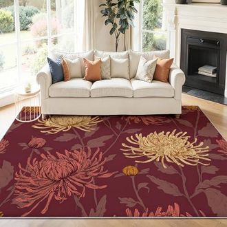 Generic Tapis Rond Salon 160 x 230 cm, Lavable Antid&eacute;rapant Tapis, Plantes Naturelles Fleurs Sauvages Marguerites Imprim&eacute; Carpette pour la Chambre la Salle &agrave; 