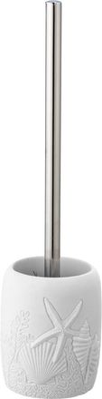 WENKO WC-Garnitur Mod. Maloto mit haptischem Relief-Motiv aus hochwertigem Polyresin in Weiß Ø 11 x 37,5 cm inklusive auswechselbarer WC-Bürste Ø 8 cm