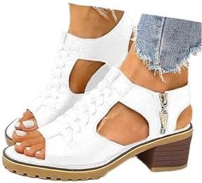 Generic Sandales de gladiateur pour femme 2026, bout ouvert, talon &eacute;pais, boucle d&eacute;coup&eacute;e, chaussures ajour&eacute;es, tendance, habill&eacute;es, sangle de cheville, sangl