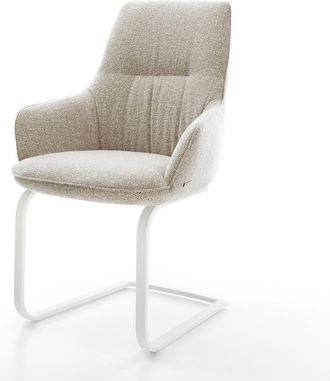 DELIFE Freischwinger Zelia-Flex mit Armlehnen Webstoff Soft Beige Freischwinger flach Wei&szlig; Taschenfederkern, Esszimmerst&uuml;hle
