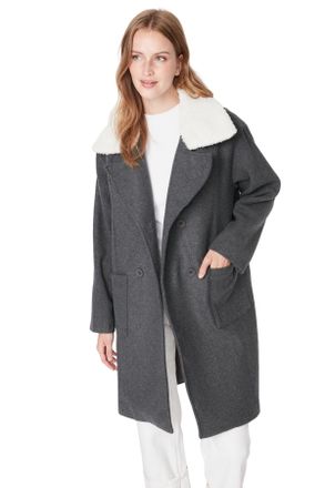 Trendyol Trendyol Womens Damen Oversize Parkas Plain Webstoff Mantel Coat, Anthracite, 36