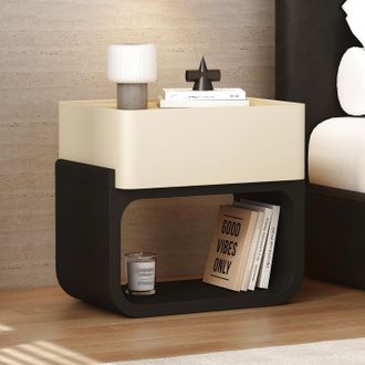 Generic Luxuri&ouml;ser Nachttisch Aus Massivholz - Vom Mid-Century-Stil Inspirierter Beistelltisch Mit Nappa-Kratzlederbezug(60cm)