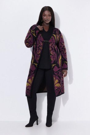 Ulla Popken Strickjacke Long-Strickjacke Ziernadel V-Ausschnitt Langarm