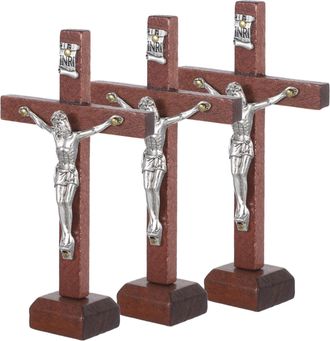 Cabilock 3 Stück Teiliges Holz-Kreuz Standfuß Katholisches Kruzifix als Religiöse Tisch Wanddekoration für Kirche Altar Gebetsecke und Zuhause Braunes Holz Vie