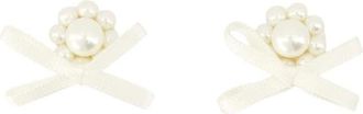 Simone Rocha Femme, Accessoires, Blanc, Taille: ONE Size Pearl Flower Ribbon Earrings