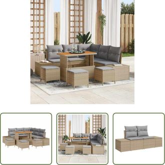 vidaXL Terrassensofa - Gartensofa-set mit Kissen mit Speicher 9 pcs Beige Poly Rattan
