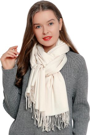 DonDon Schal Damen Winter Wollschal Winterschal warm weich 185 x 65 cm creme
