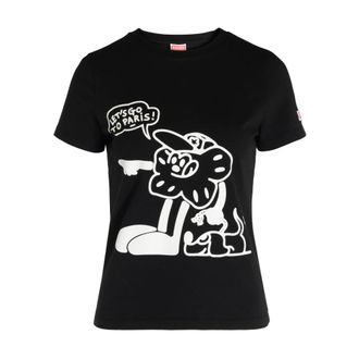 Kenzo Condemt Print Baumwoll-T-Shirt - - Tops - Damen - Schwarzk - XS
