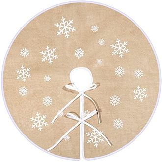 Tatuo Jupe dArbre de Noel Jupes en Toile de Chanvre Imprim&eacute; Flocon de Neige Blanc Couverture de Base darbre pour D&eacute;corations de No&euml;l (80 cm)
