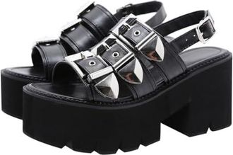 BESPORTBLE Sandales à Semelle Épaisse Pour Femmes Été, Style Fishmouth Ouvert, Matériau Synthétique Noir, Taille 37, Semelle Plateforme Confortable