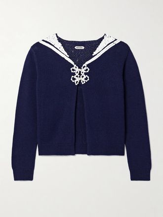 Bode Cardigan En Laine Et Cachemire Mélangés À Sequins Astoria - Bleu